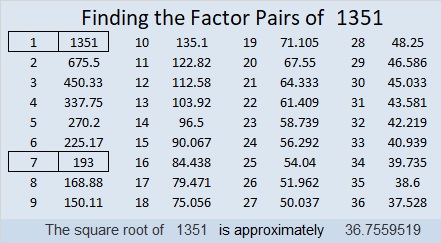 1351 and a Level 2 Smiley Face | Find the Factors